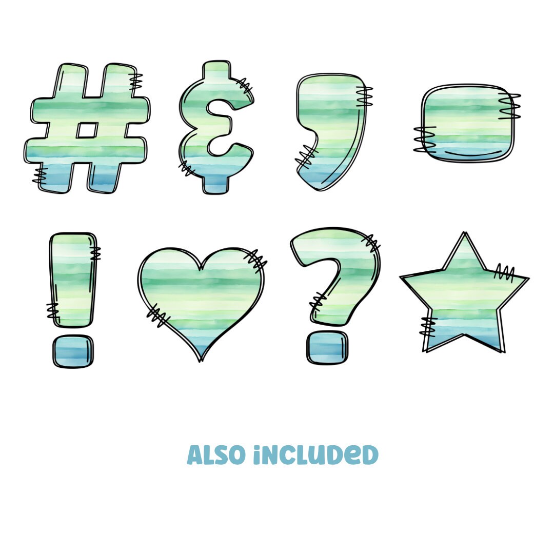 Blue and Green Watercolor Alphabet Png Clipart Letters 300dpi ...