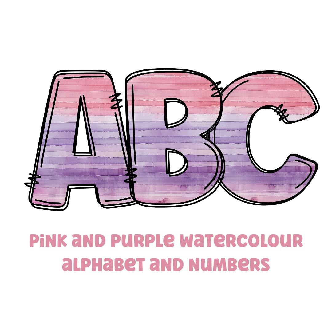 Pink and Purple Watercolor Alphabet Png Clipart Letters 300dpi ...