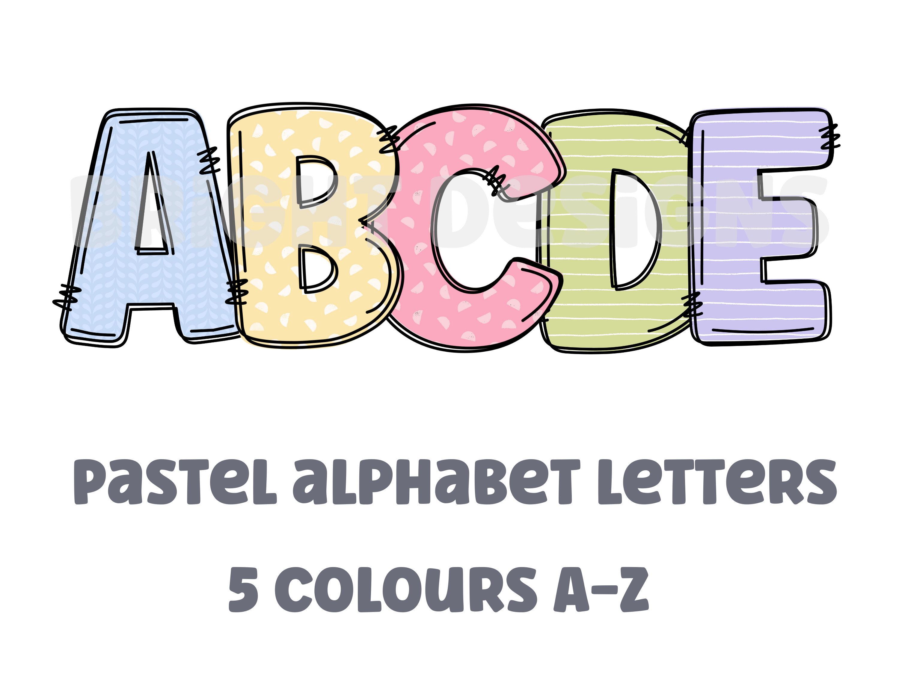 Pastel Clipart Letters 300dpi Transparent Png. 5 Styles of - Etsy