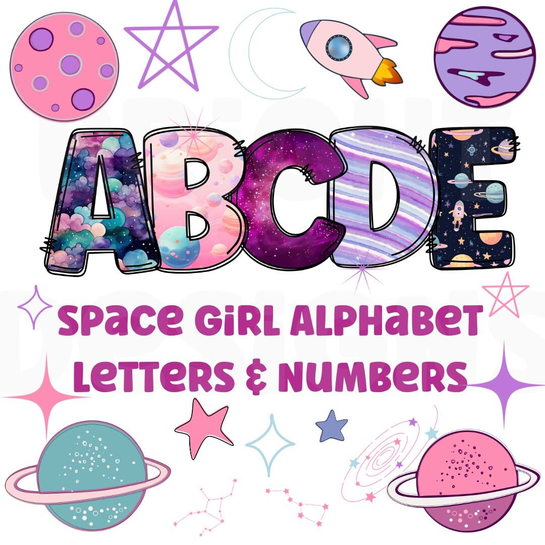 Space Girl Clipart Letters 300dpi Transparent Png. 5 Styles of Alphabet ...