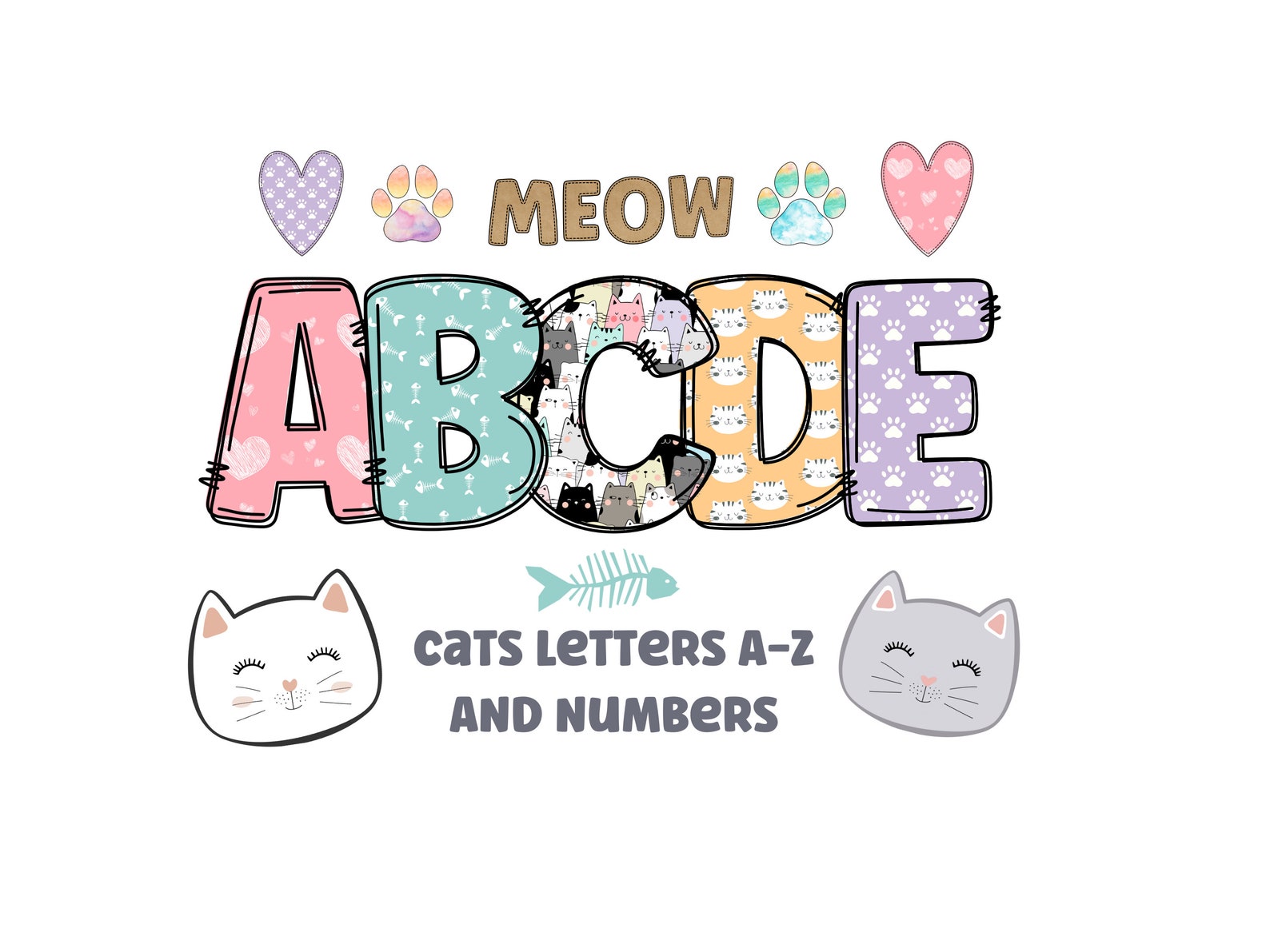 Cats Clipart Letters 300dpi Transparent Png. 5 Styles of Alphabet ...