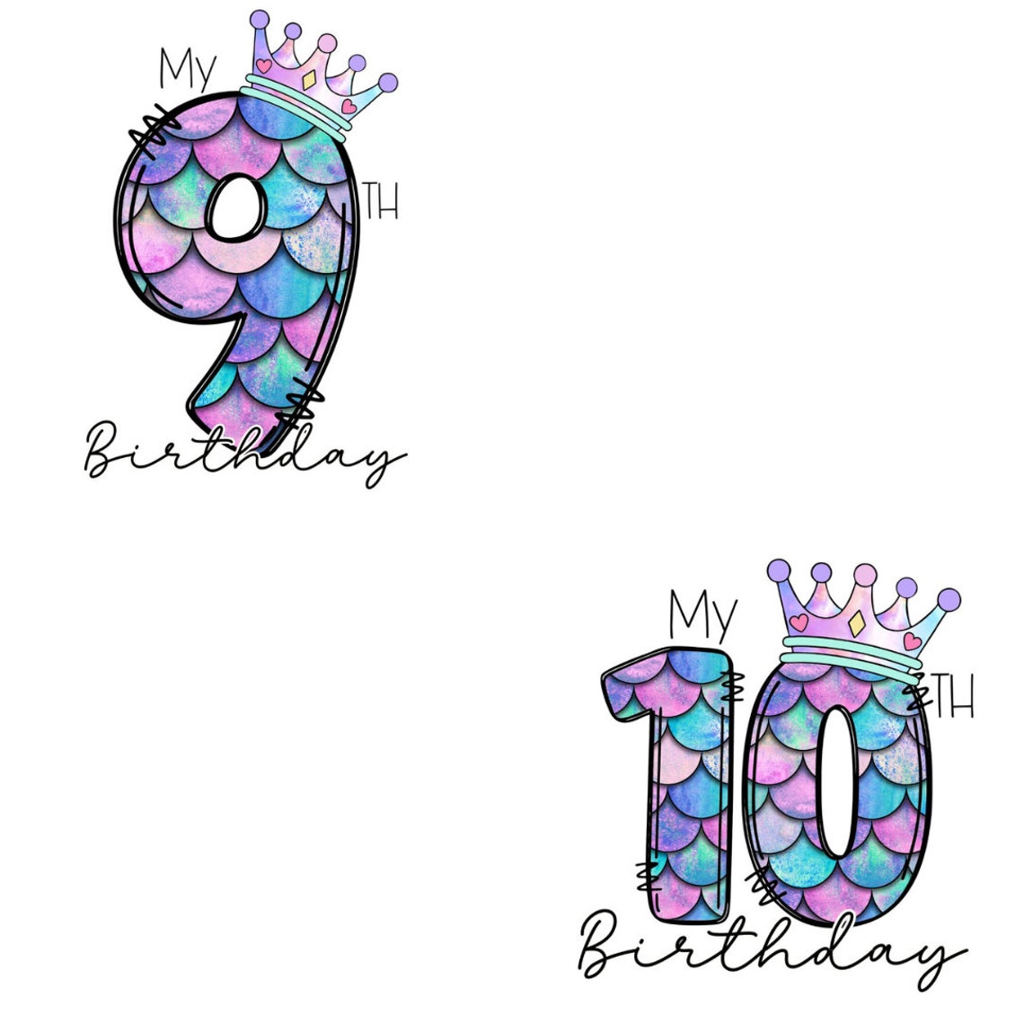 Mermaid Birthday Numbers Png Clipart Letters 300dpi - Etsy