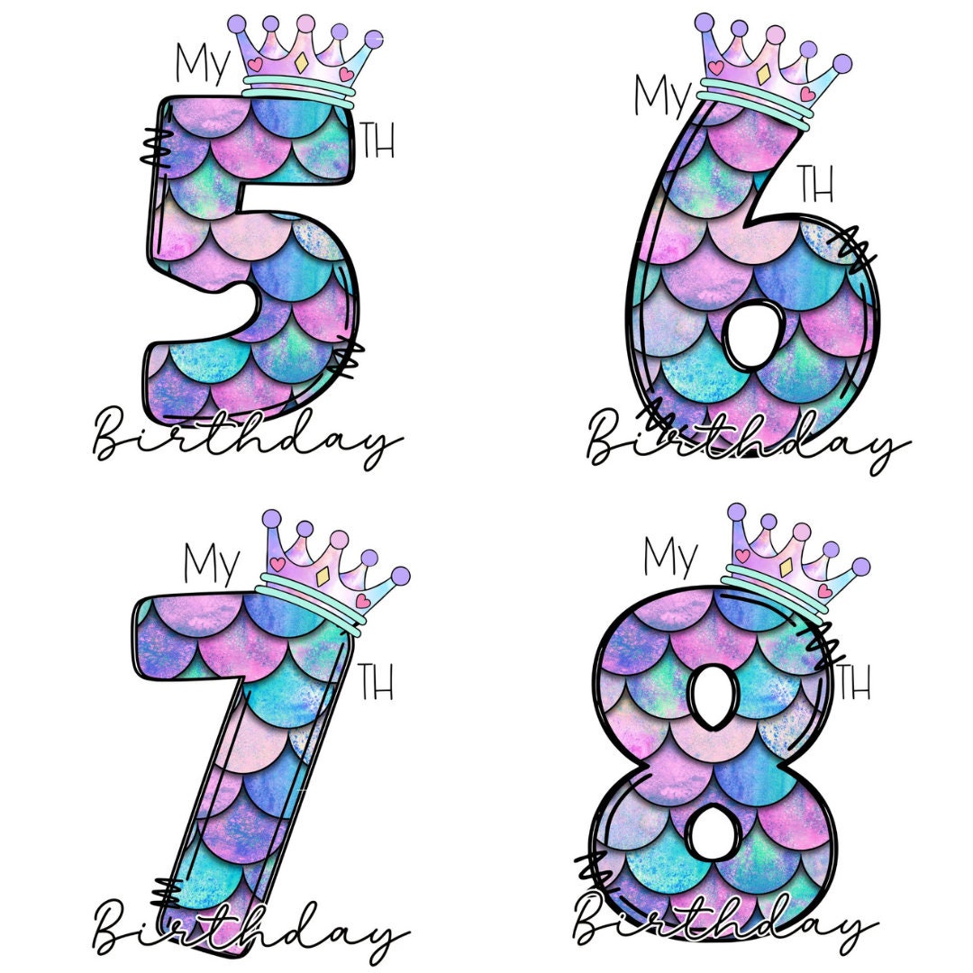 Mermaid Birthday Numbers Png Clipart Letters 300dpi - Etsy