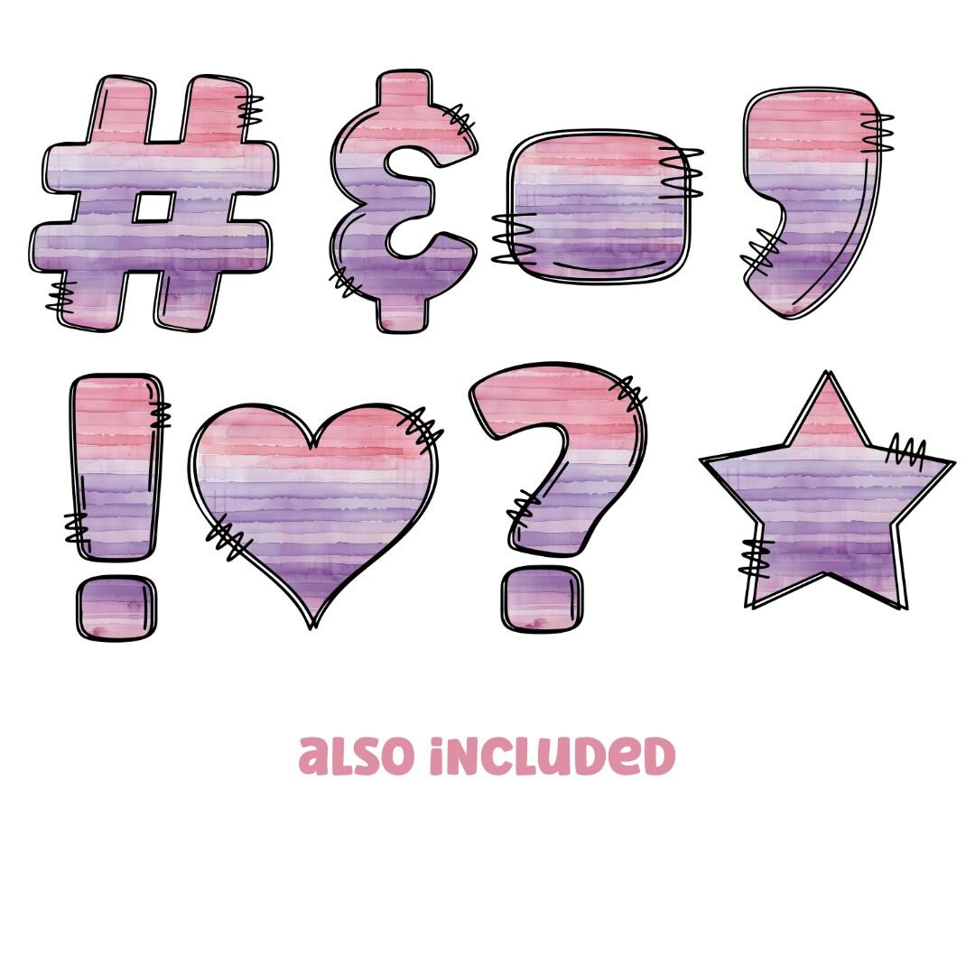 Pink and Purple Watercolor Alphabet Png Clipart Letters 300dpi ...