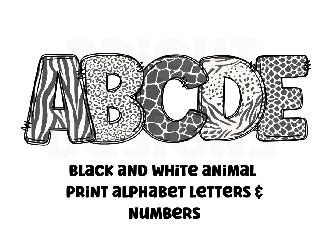 Black and White Animal Print Alphabet Clipart Letters 300dpi ...