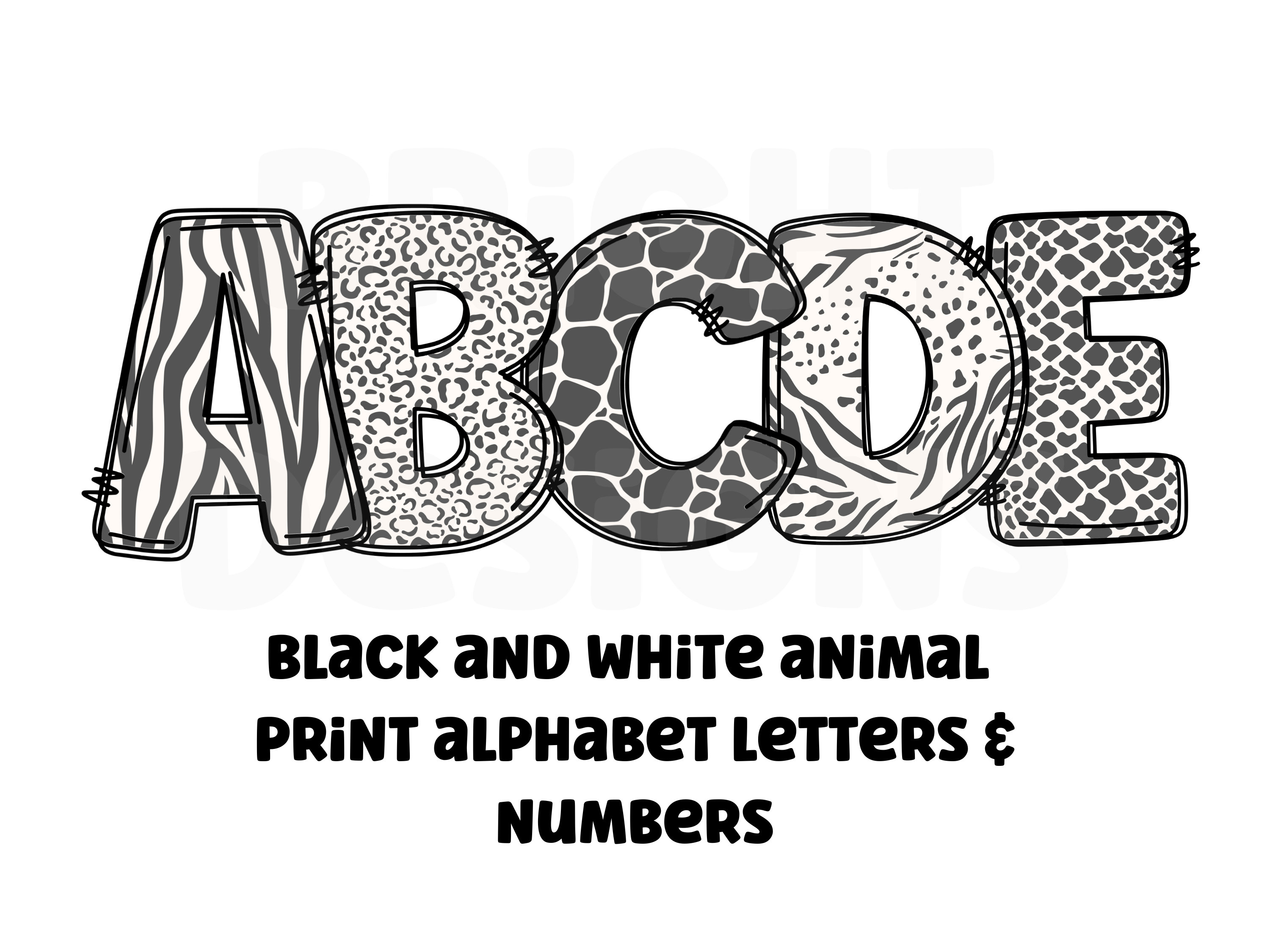 Black and White Animal Print Alphabet Clipart Letters 300dpi - Etsy