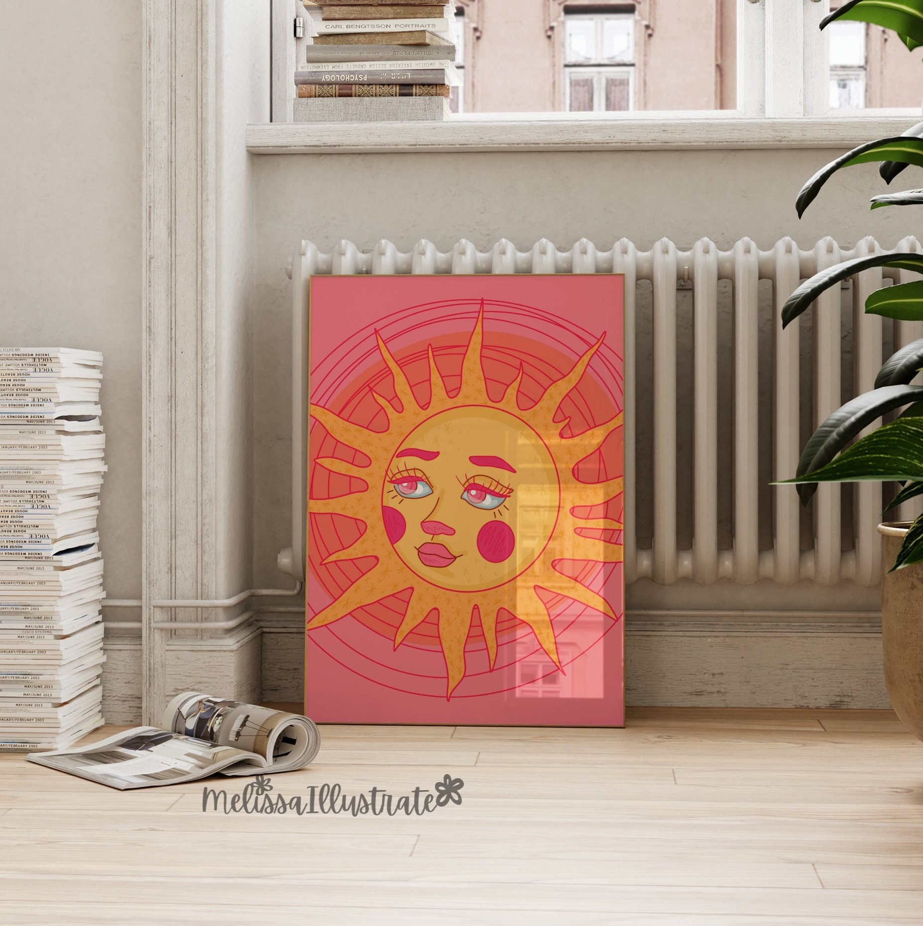 Retro Sun Wall Art Digital Poster Vintage Home Decor - Etsy