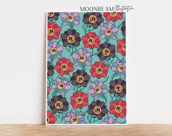 Retro Poster 70's Wall Art Room Decor Vintage Smiley | Etsy