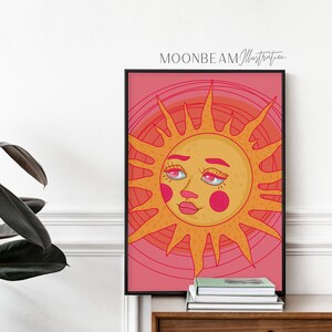 Retro Sun Wall Art Digital Poster Vintage Home Decor | Etsy