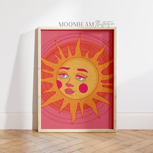 Retro Sun Wall Art Digital Poster Vintage Home Decor | Etsy
