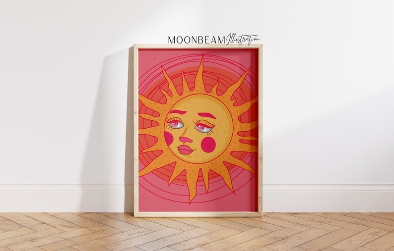 Retro Sun Wall Art Digital Poster Vintage Home Decor | Etsy
