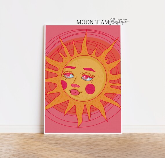Retro Sun Wall Art Digital Poster Vintage Home Decor | Etsy