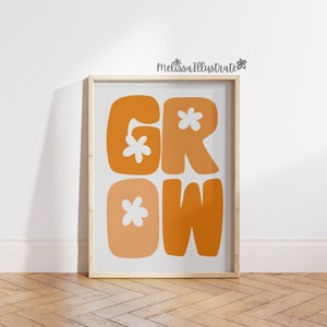 Kids Wall Art, Retro Floral Poster, grow Nursery Decor, Digital ...