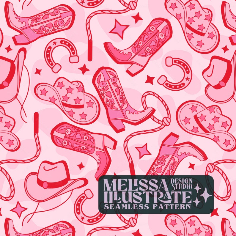 Pink Cowboy Seamless Pattern, Western Repeat Pattern, Valentines ...