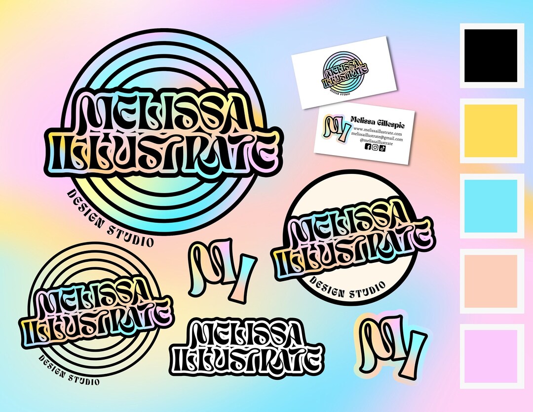 Retro Rainbow Gradient Logo Branding Package Colorful Logo - Etsy