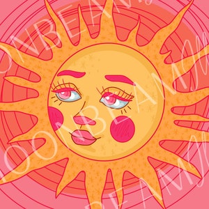 Retro Sun Wall Art Digital Poster Vintage Home Decor | Etsy