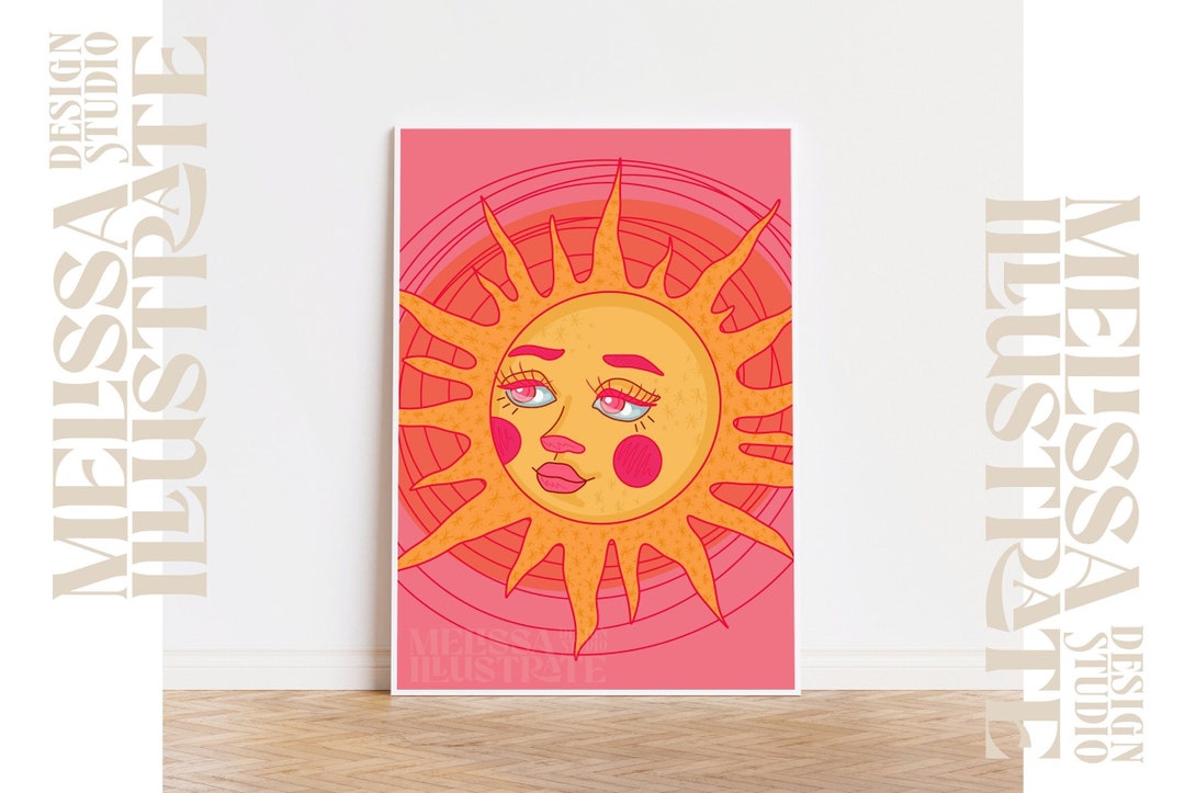 Retro Sun Wall Art, Digital Poster, Vintage Home Decor, 90's Inspired ...