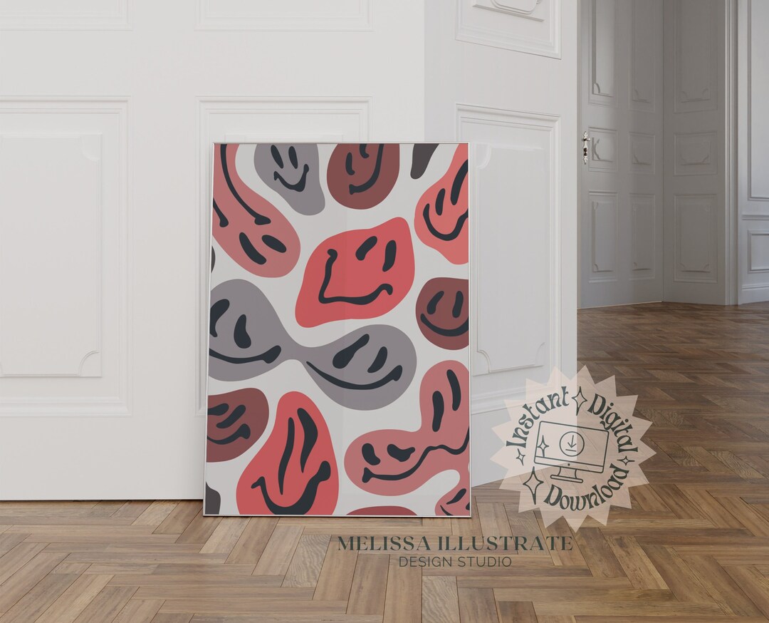 Smiley Face 70's Wall Print Retro Decor Drip Groovy - Etsy