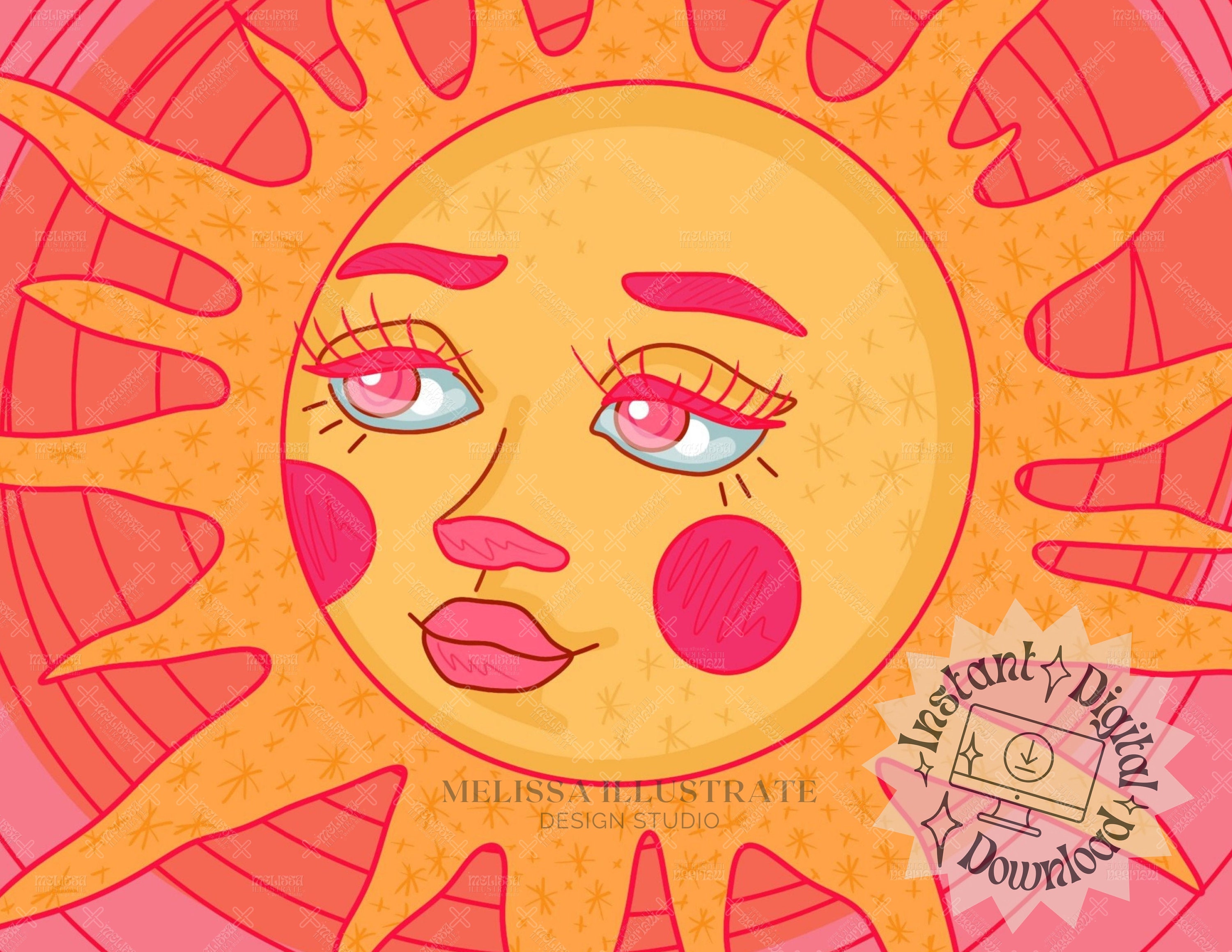 Retro Sun Wall Art Digital Poster Vintage Home Decor - Etsy