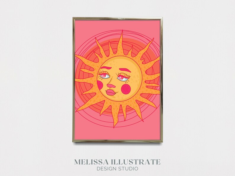 Retro Sun Wall Art Digital Poster Vintage Home Decor - Etsy