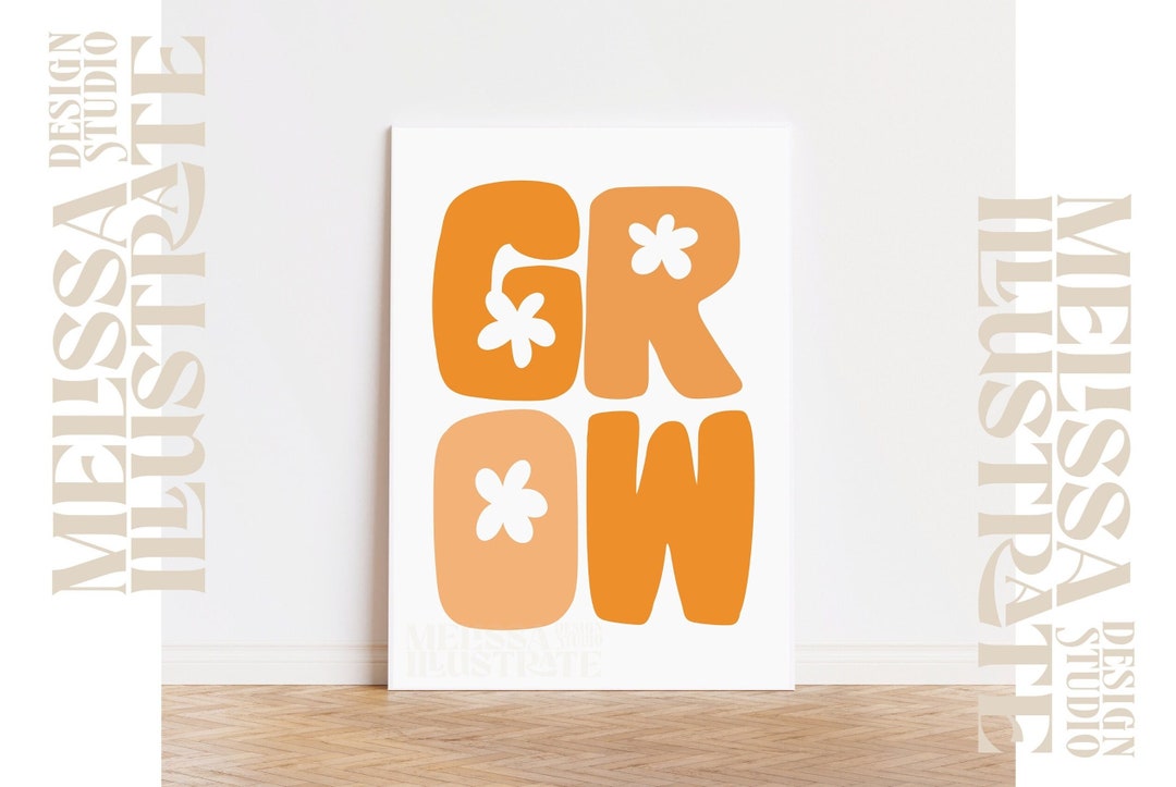 Kids Wall Art, Retro Floral Poster, grow Nursery Decor, Digital ...