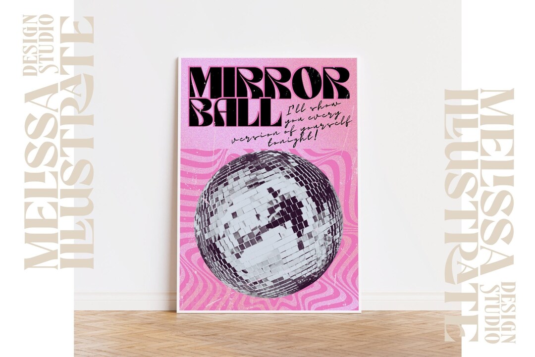 Pink Taylor Mirrorball Poster, Disco Ball Print, Retro Funky Mirror ...