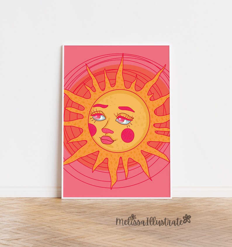 Retro Sun Wall Art Digital Poster Vintage Home Decor - Etsy