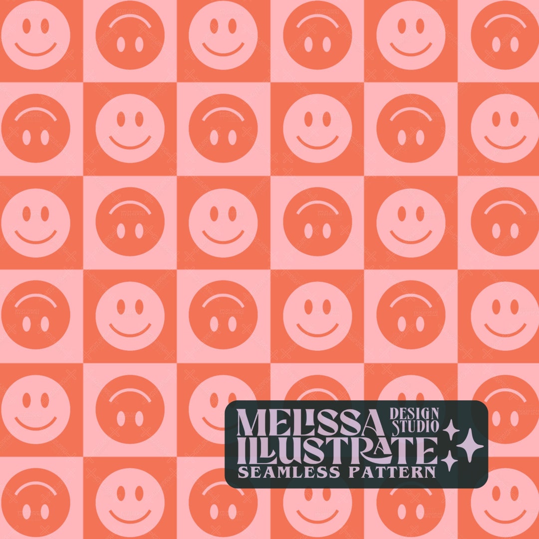 Pink and Orange Smiley Face Seamless Pattern, Cute Groovy Smiles Fabric ...