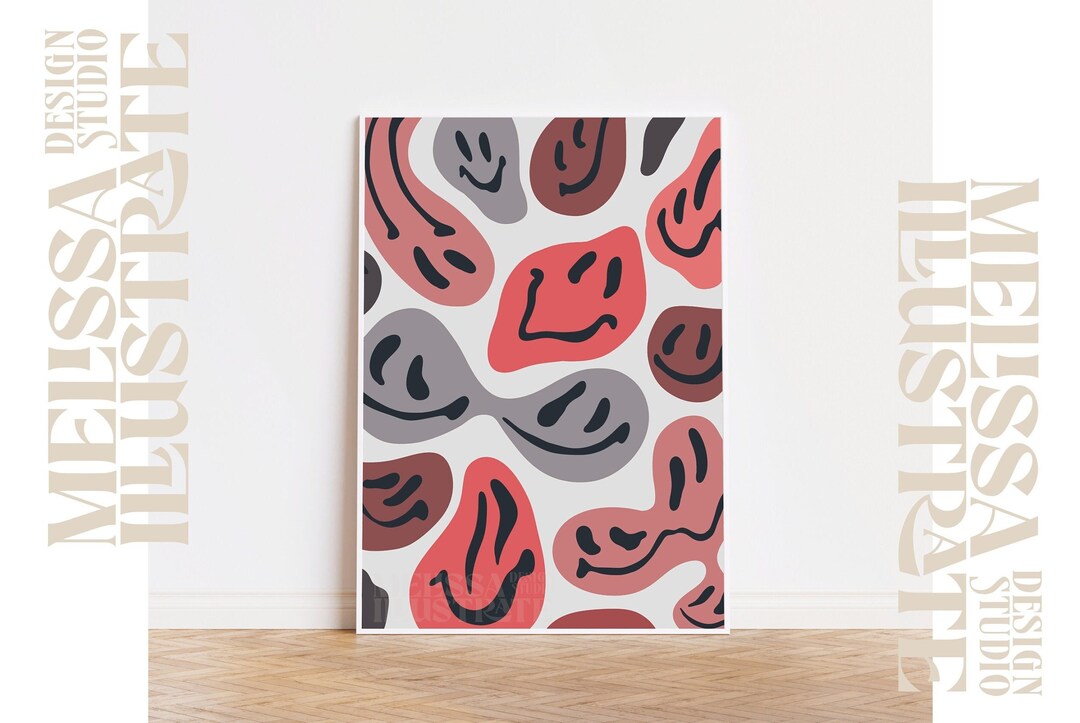 Smiley Face 70's Wall Print Retro Decor Drip Groovy - Etsy