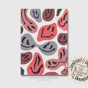 Smiley Face 70's Wall Print Retro Decor Drip Groovy - Etsy