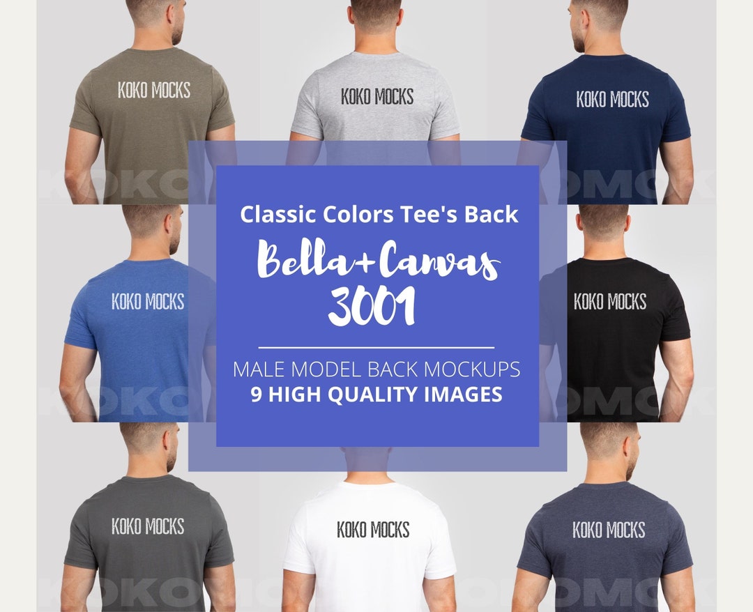 Bella Canvas 3001 Back Bundle Back of Shirt Male Model Mockups White ...