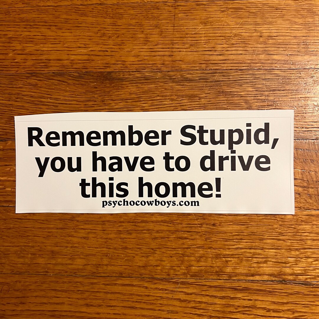 Remember Stupid, You Have to Drive This Home! Dashboard Bumper Sticker ...