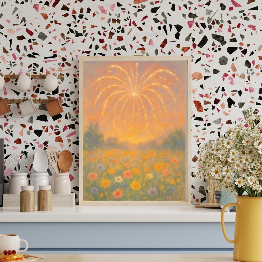 Sunset Fireworks Wildflower Meadow Impressionist Art Print (digital ...