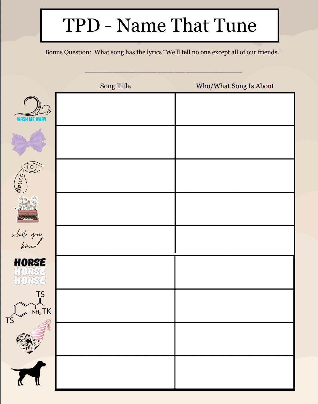 Printable Taylor Swift Party Game, TTPD Album, the Tortured Poets ...