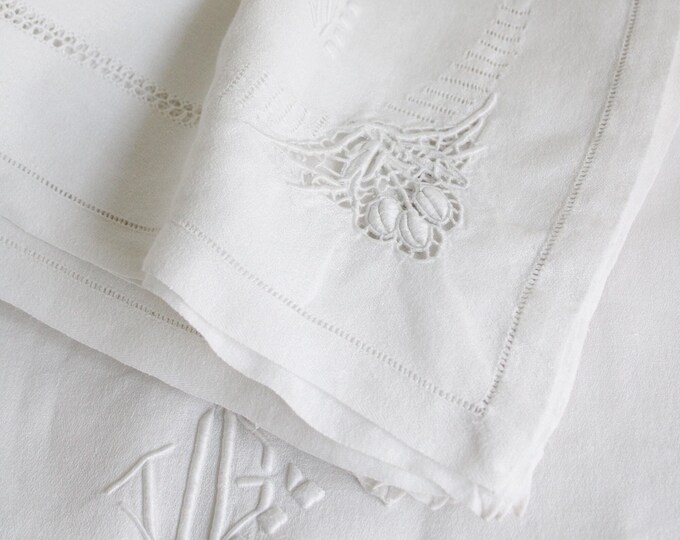 Antique French Table Linens Huge Table Cloth and 10 Napkins Hand ...