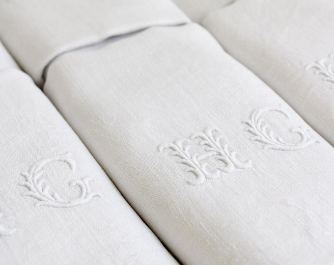 Antique French Dinner Napkins Set of 10 Linen Damask Hand Embroidered ...
