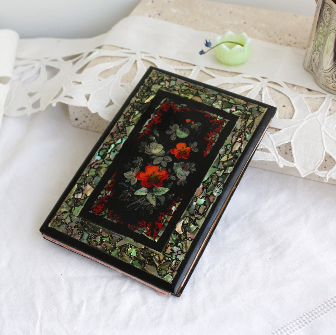 Antique Victorian Blotter Writing Tablet Black Lacquer With Mother of ...