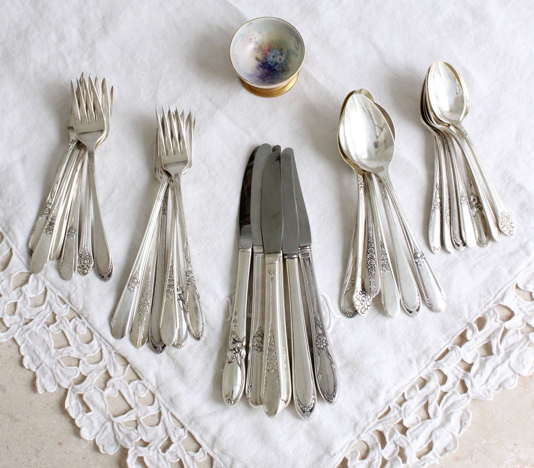 Mixed Silver Plated Cutlery Set Vintage Curated Art Deco Pattern ...