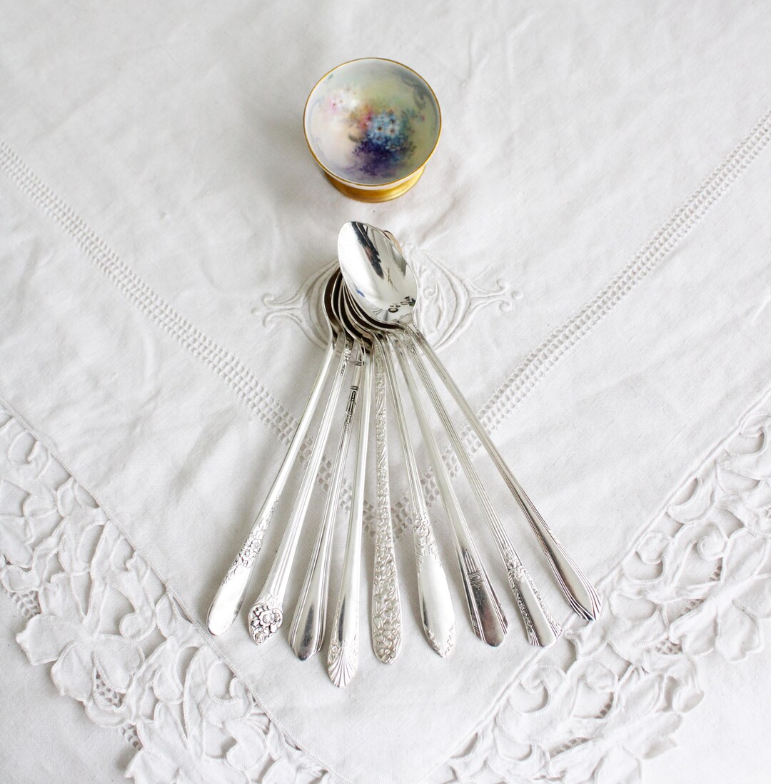 Vintage Silver Plated Iced Tea Spoons Mixed Art Deco Flatware Patterns ...