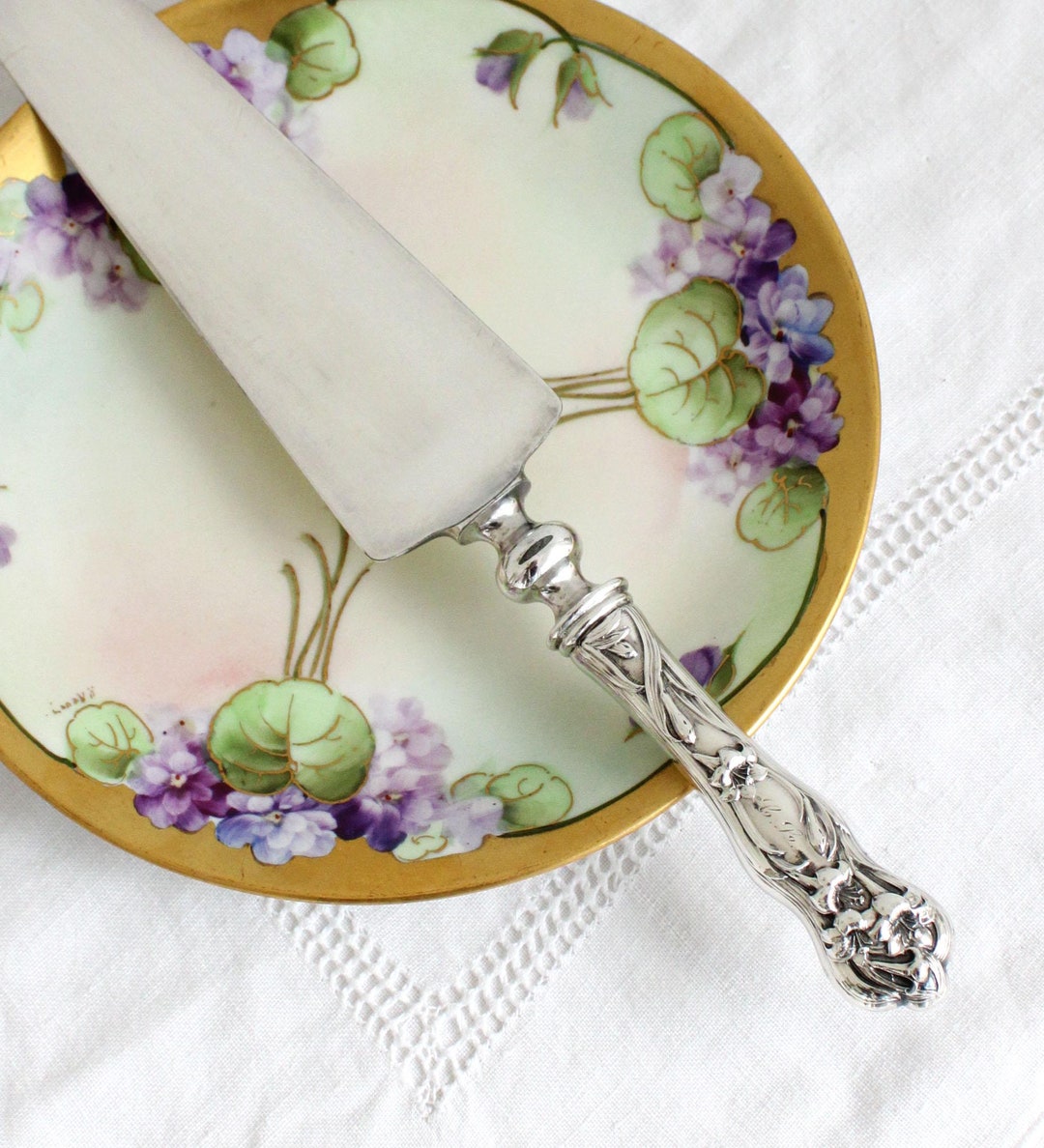 Antique Sterling Silver Cake Lifter Lily by Watson Art Nouveau Floral ...