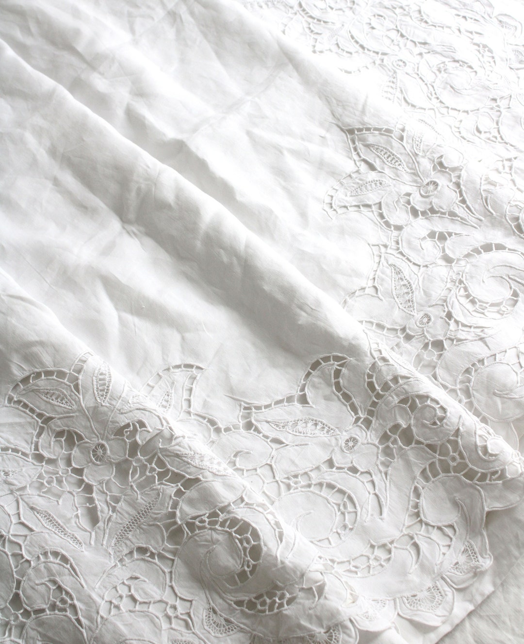 Magnificent Antique French Trousseau Sheet Pure Fil De Lin Embroidered ...