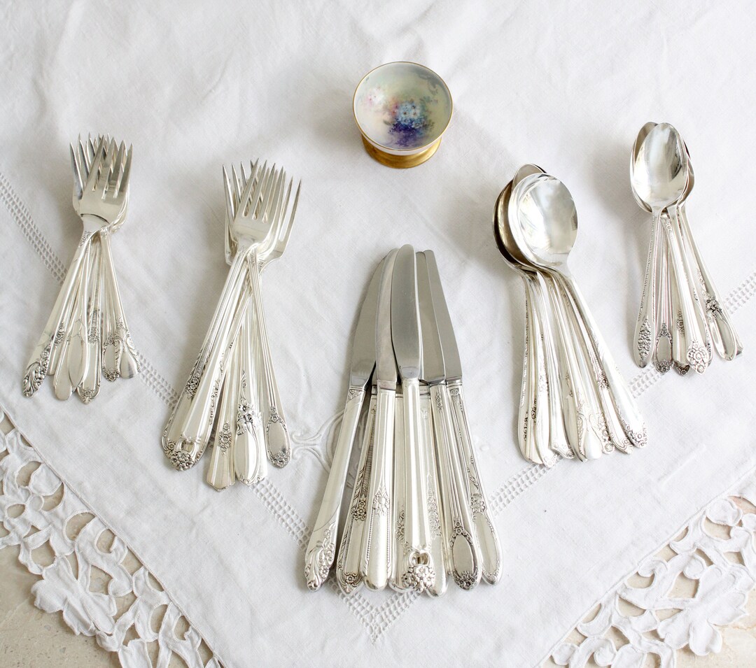 Mixed Silver Plated Cutlery Set Vintage Curated Art Deco Pattern ...