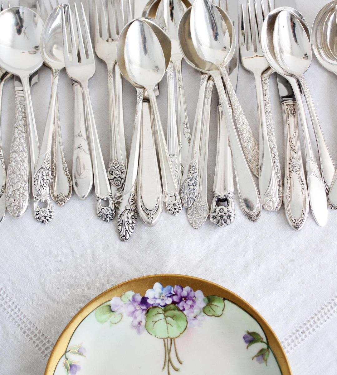 Vintage Silverplate Flatware Set Curated Mismatched Cutlery Set for 8 ...