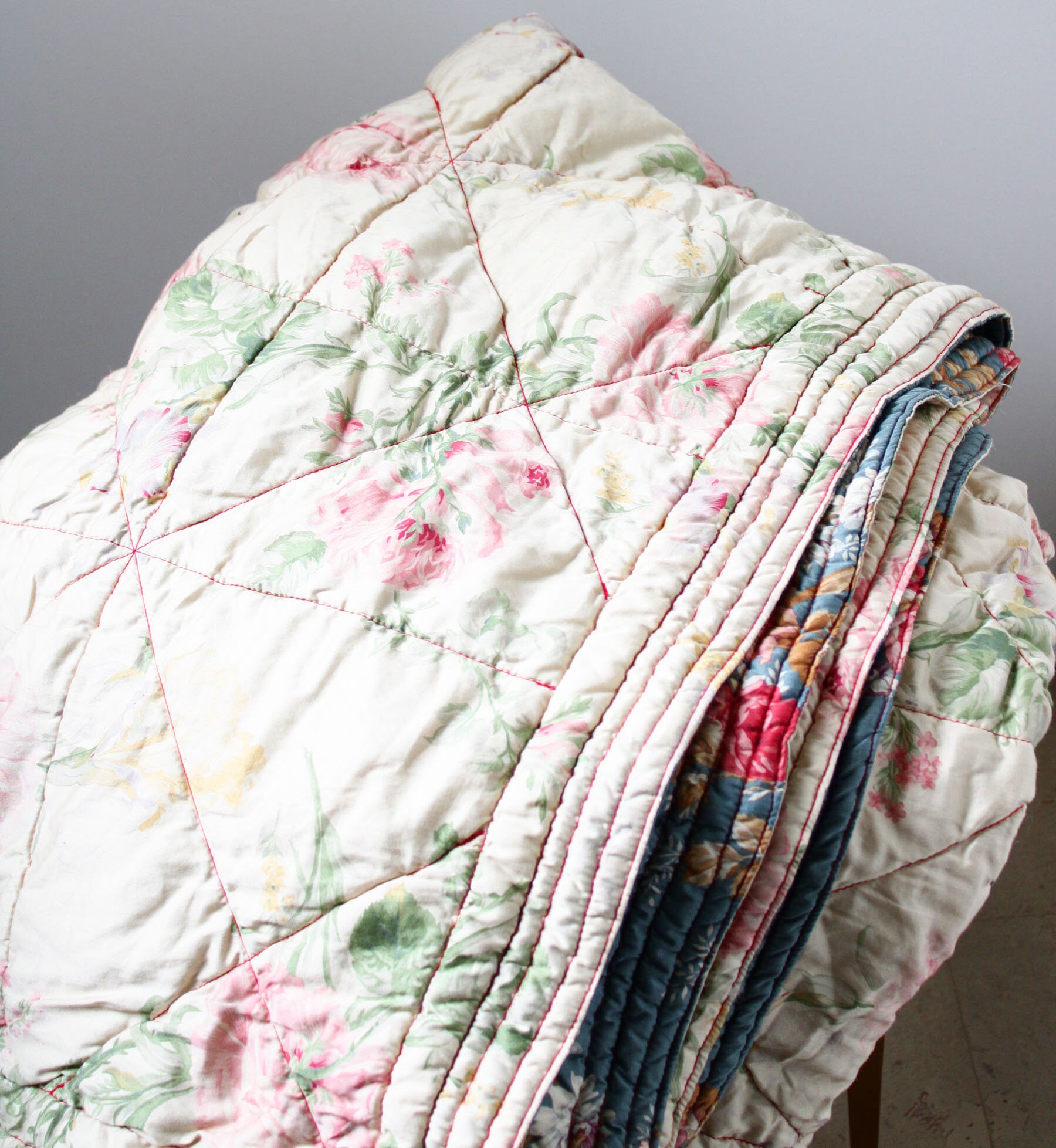 Boutis Style Quilt Cabbage Roses Shabby Chic French Provincial - Etsy