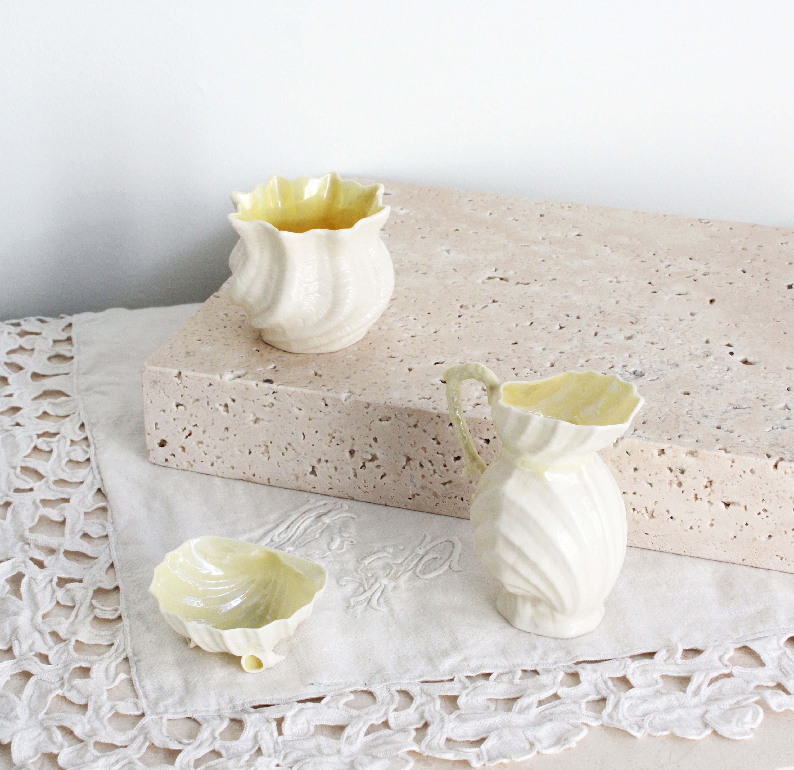 Belleek Neptune Sugar, Open Salt or Cream Choice Seashell Irish ...