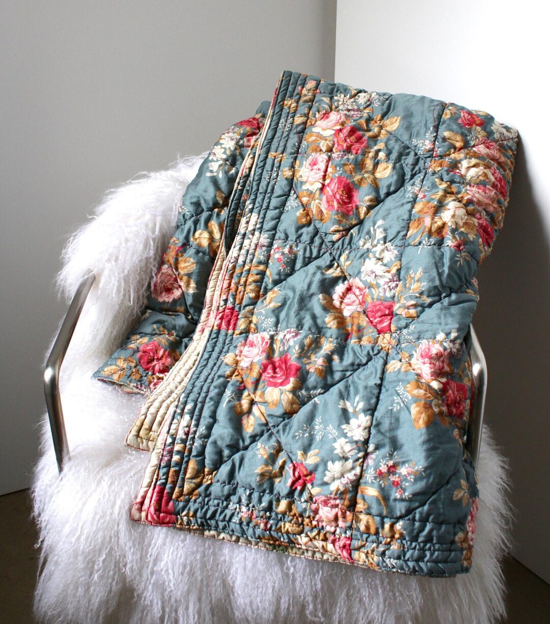 Boutis Style Quilt Cabbage Roses Shabby Chic French Provincial - Etsy