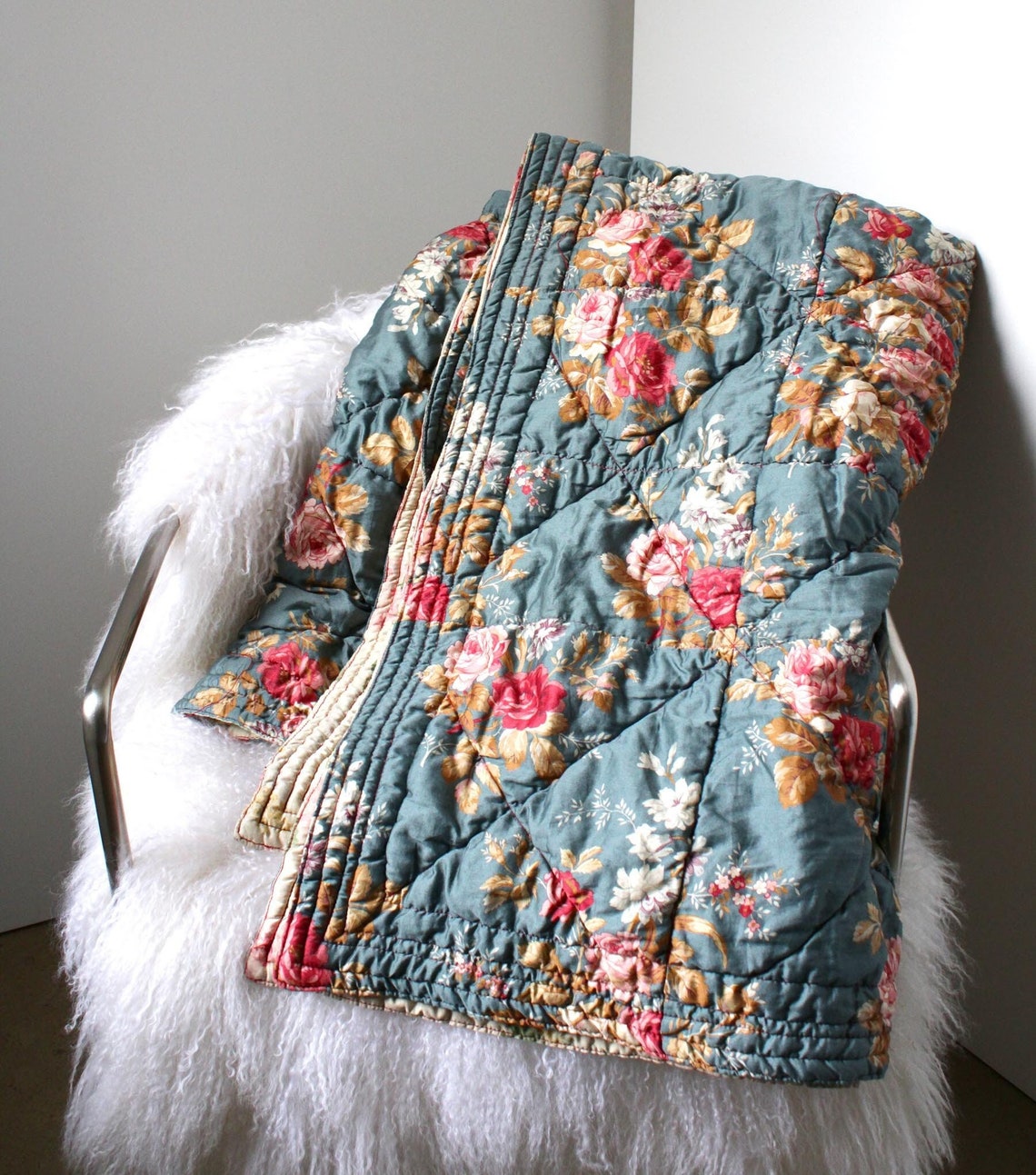 Boutis Style Quilt Cabbage Roses Shabby Chic French Provincial - Etsy