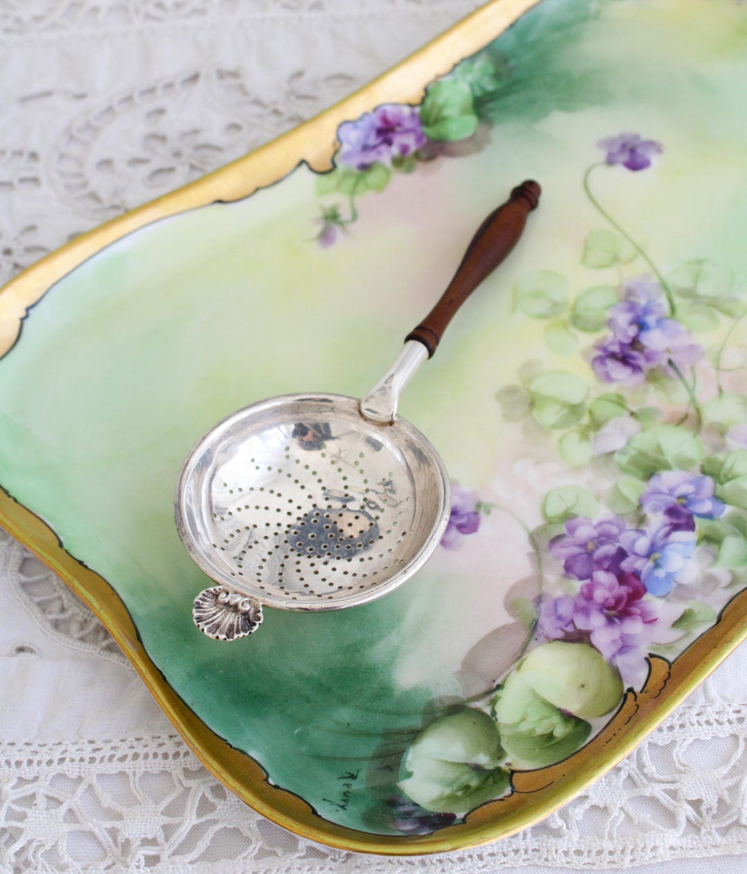 Antique Silver Tea Strainer Over the Cup Tea Steeper Sterling Silver ...