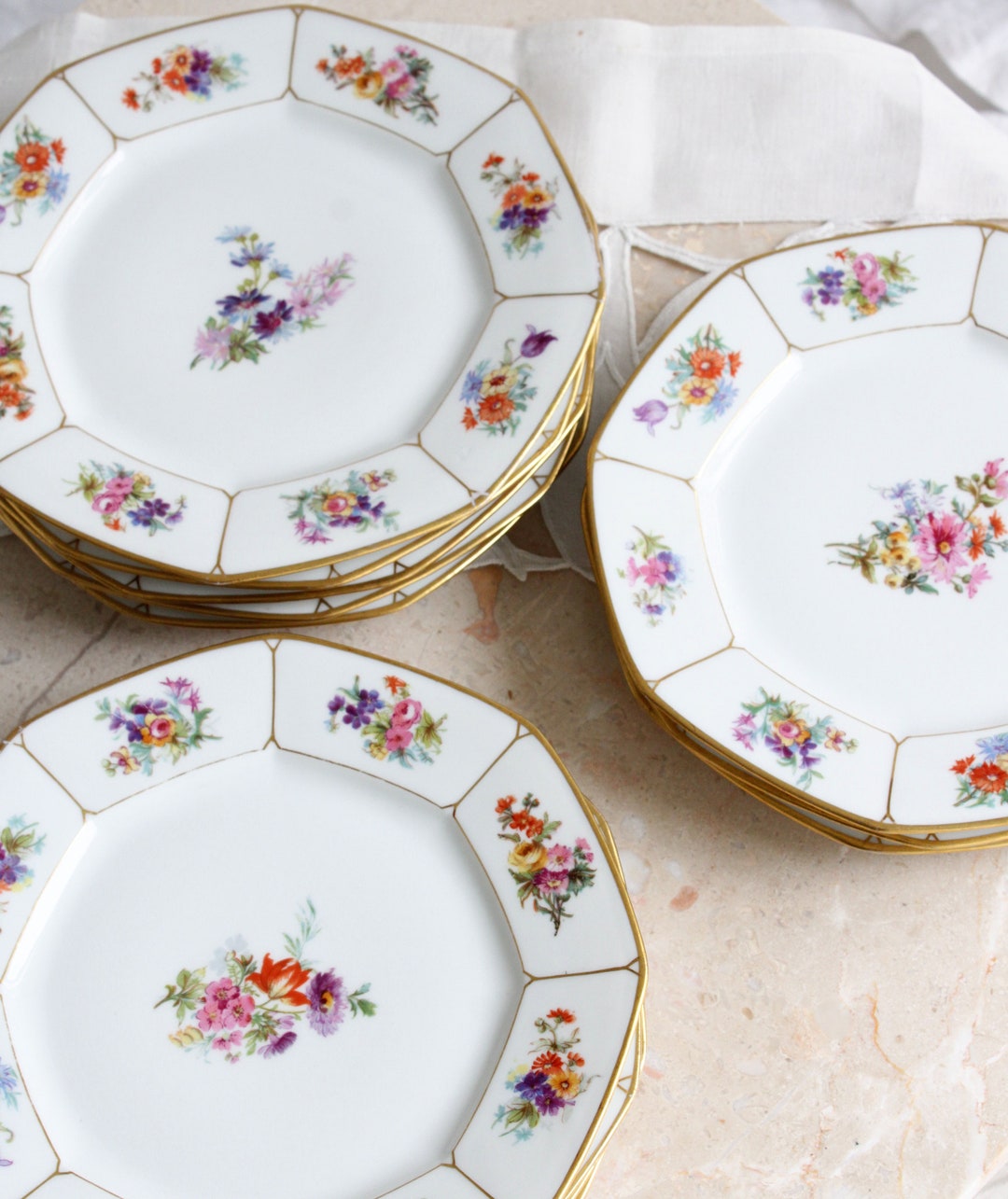 Limoges Plates Wm Guerin & Co France Antique Floral Salad or Dessert ...