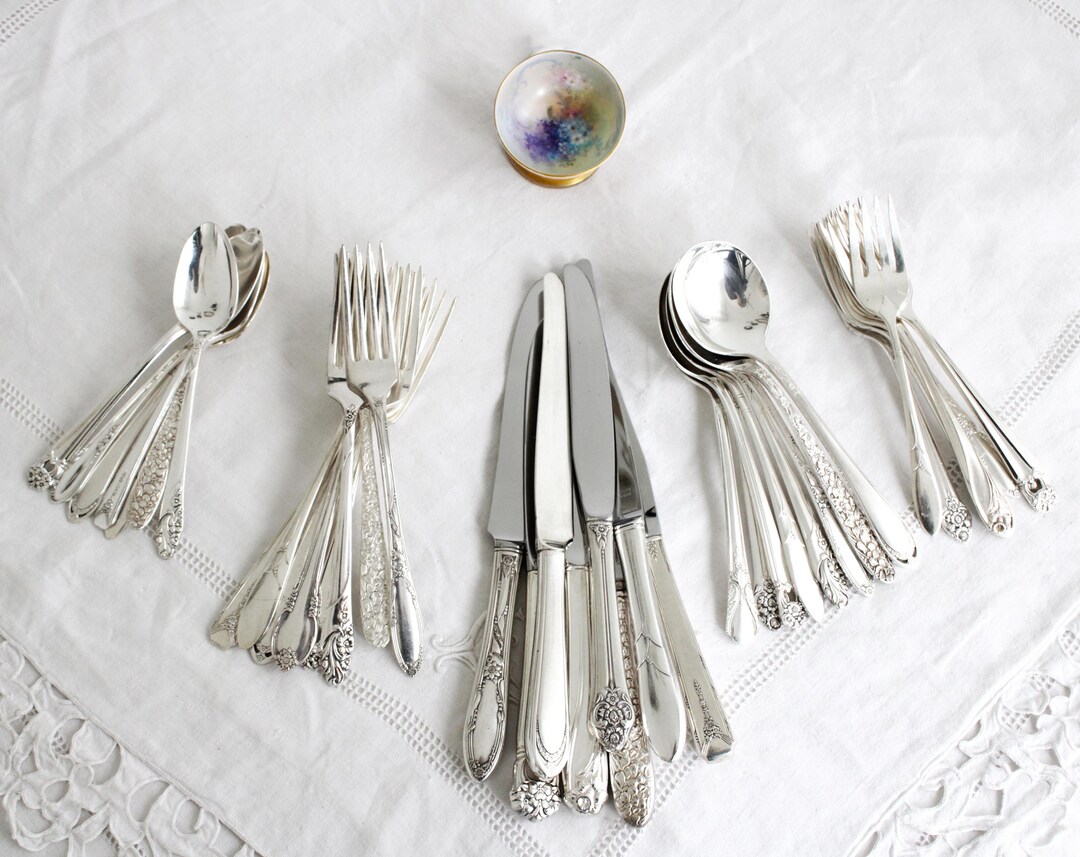 Mixed Silver Plated Cutlery Set Vintage Curated Art Deco Pattern ...